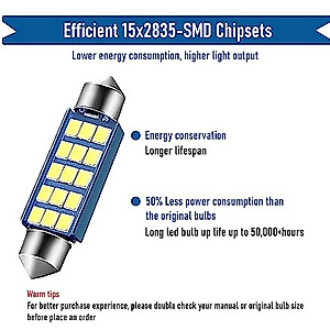 ZKFAR Pack-2 42mm LED Bulbs Extremely Bright, 3014 Chipsets 400LM for LED Interior Dome Map Door Lights Bulbs (White)