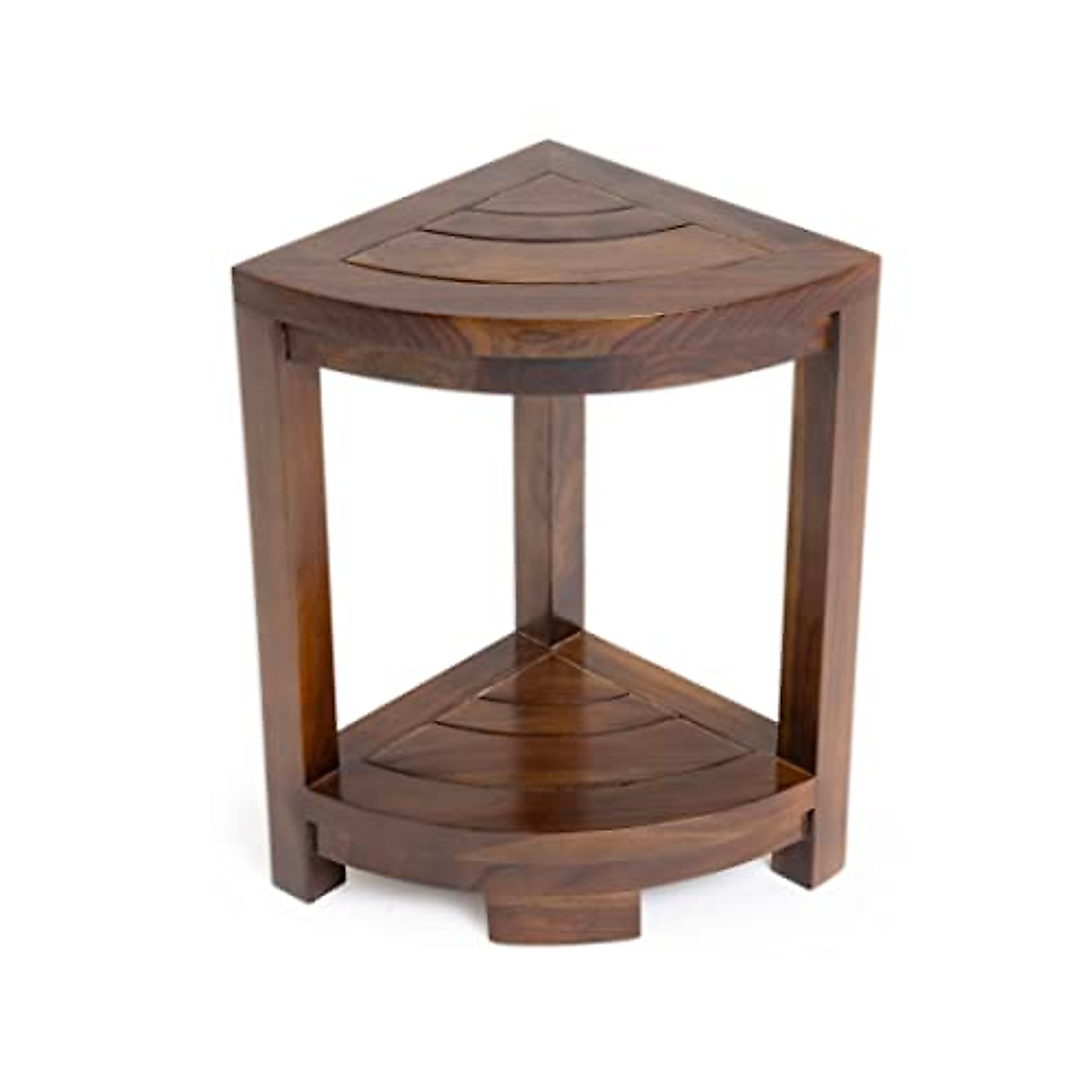 ALATEAK Teak Wood Bath Spa Shower Stool Corner Table Bench Stool Fully Assembled- Dark Brown