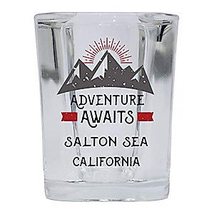 R and R Imports Salton Sea California Souvenir 2 Ounce Square Base Liquor Shot Glass Adventure Awaits Design