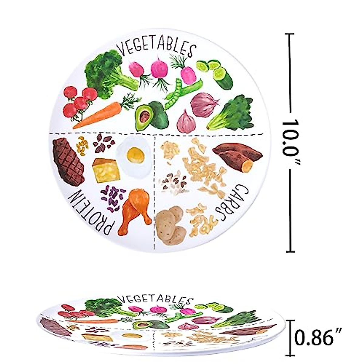 Viynran 10" Portion Control Plate for Balanced Eating - Healthy Nutrition Plate for Adults and Teens - Melamine Dividers, Weight Loss, Diabetes Plate (1 Pack)