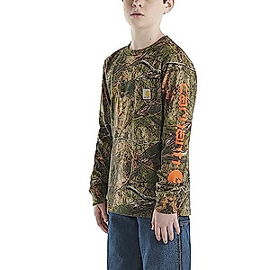 Carhartt Boys' Long Sleeve Crewneck T-Shirt with Pocket, Mossy Oak Country Camo, 4T
