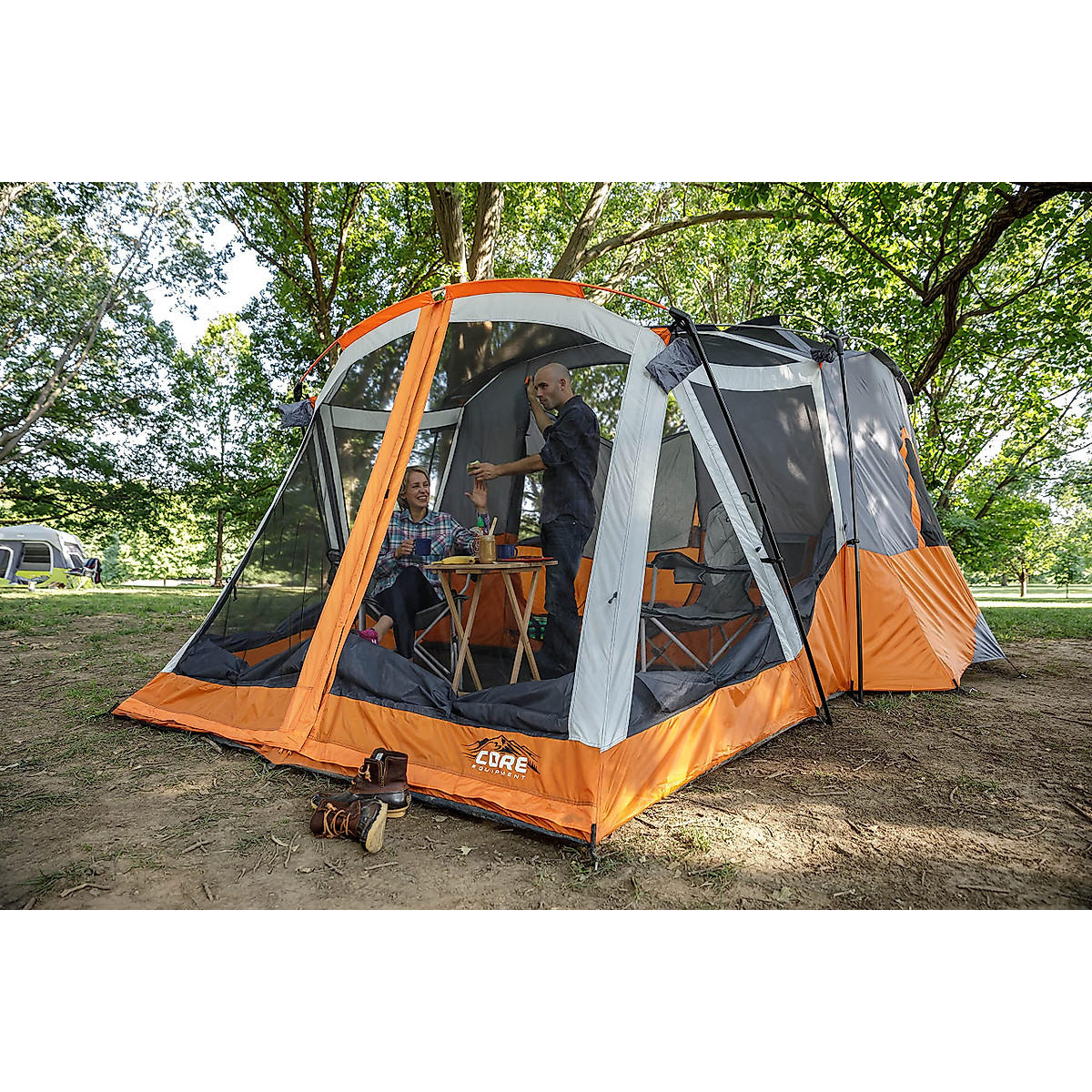 CORE 11 Person Family Cabin Tent with Screen Room with Included Footprint and Tent Kit