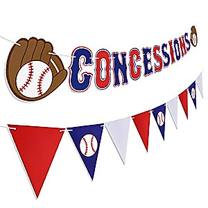 2PCS Baseball Party Concessions Paper Banner - Sports/Baseball Themed First Birthday Party Decorations Supplies Favors Wall Home Decor Photo Prop Paper Garland