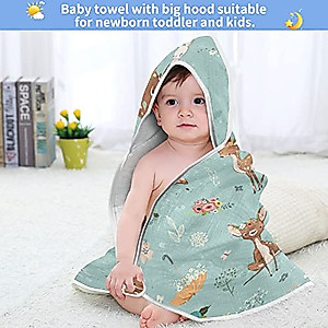 Pigsaly Deer Hare Rabbit Flower Hooded Baby Towel Bird Butterfly Baby Bath Towel Unisex Soft Organic Cotton Washcloths Toddlers Shower Gifts for Boys Girls Newborn 30 x 30 in