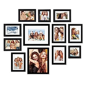 Egofine 12 Pack Modern Black Gallery Wall Frame Set Decorative Art Prints Wood Picture Frame Collage Wall Art Decor for Home Decoration,Hanging or Tabletop Display,Include Multi-Size Two8x10, Four5x7,Four4x6,Two4x4