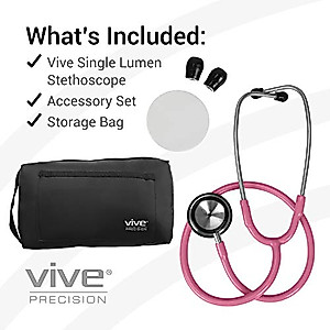 Vive Precision Dualhead Stethoscope - Dual Head Diaphragm Bell for Nurses, ER, Cardiology, Veterinary, Fetal Pediatrics Blood Pressure Kit - Double Barrel Chestpiece Device For Doctors, Students