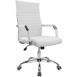 Office Chair,Ergonomic Office Chair Ribbed Office Desk Chair Mid-Back PU Leather Executive Conference Task Chair Adjustable Swivel Chair with Arms Home Office Desk Chair,
