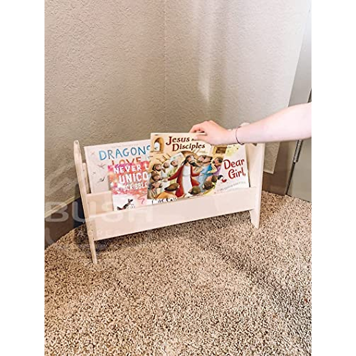 Bush Acres Montessori Kids Portable Bookshelf | Toddler Bookcase - Wooden Furniture Nursery Gift Book Shelf USA