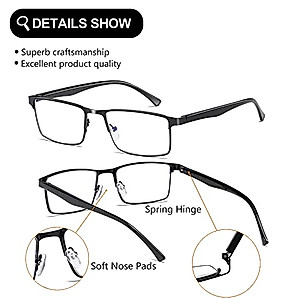 NaNaKo 5 Pack Reading Glasses for Men, Lightweight Blue Light Blocking Metal Frame Mens Readers (Black+Gunmetal+Blue, 1.25)