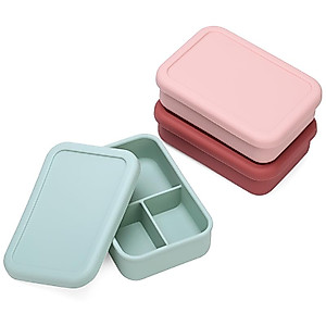 Silicone Bento Lunch Box - Leakproof, Microwave Safe, and Eco-Friendly - Available in Moody Blue, Dark Pink, and Purplish Red. (Purplish Red)