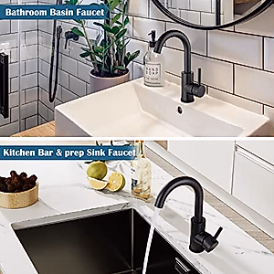 Midanya Matte Black Bar Sink Faucet for Bathroom Kitchen Small RV Campers Farmhouse Vanity Lavatory Faucet Single Handle Utility Marine Outdoor Faucet with Cover Plate, Water Supply Lines