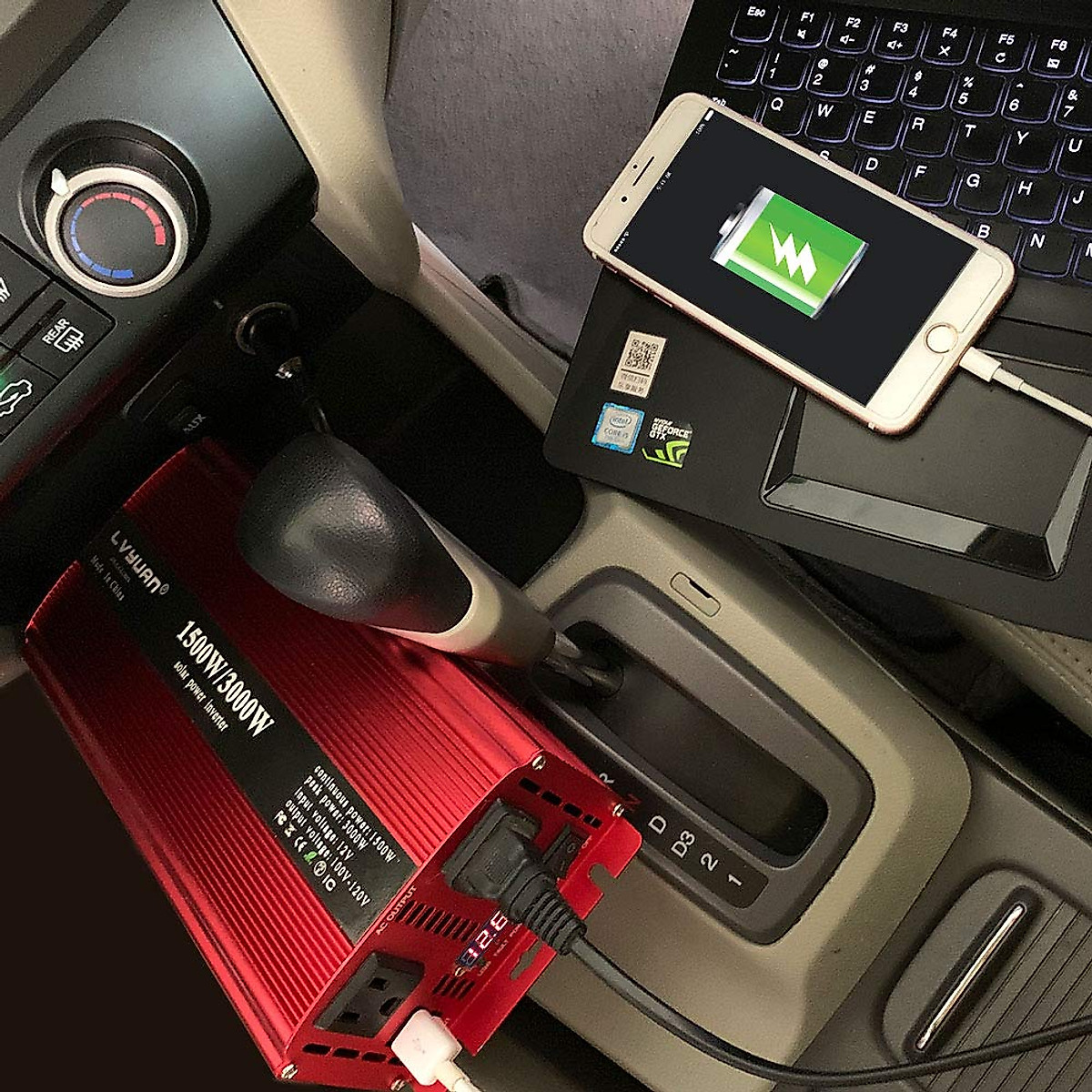 Yinleader 1500 Watts Car Power Inverter 12V to 110V,DC to AC Converter Dual AC Outlets and Dual 3.1A USB Ports for RV Caravan Truck Laptop Camping