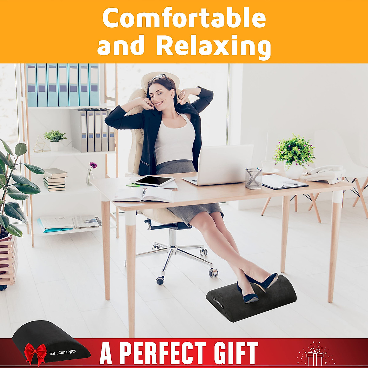 Foot Rest for Under Desk at Work (Soft but Firm), Ergonomic Office Desk Foot Rest 18" x 12", Under Desk Footrest with Washable Cover, Desk Foot Stool Work from Home Accessories