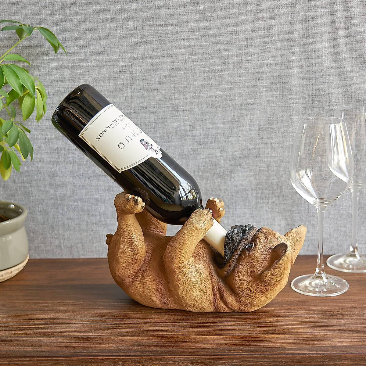 True French Bulldog Polyresin Wine Bottle Holder Set of 1, Multicolor, Holds 1 Standard Wine Bottle
