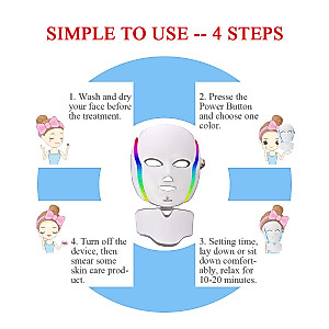 FAZJEUNE 7 Color LED Mask, Facial Mask LED 7 Color Face Skin Care Mask Portable SPA Facial LED Mask with Neck, White