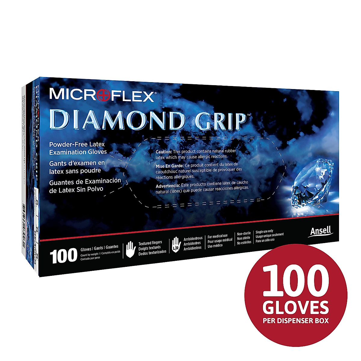 Ansell Microflex Diamond Grip MF-300 Disposable Latex Gloves for Automotive, Machinery Industries - Large, Natural Clear (Box of 100) (Pack of 2)