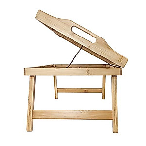 Essential Medical Supply Bamboo Bed and Lap Tray with Flip Up Top, Raised Edge and Handles, Tan