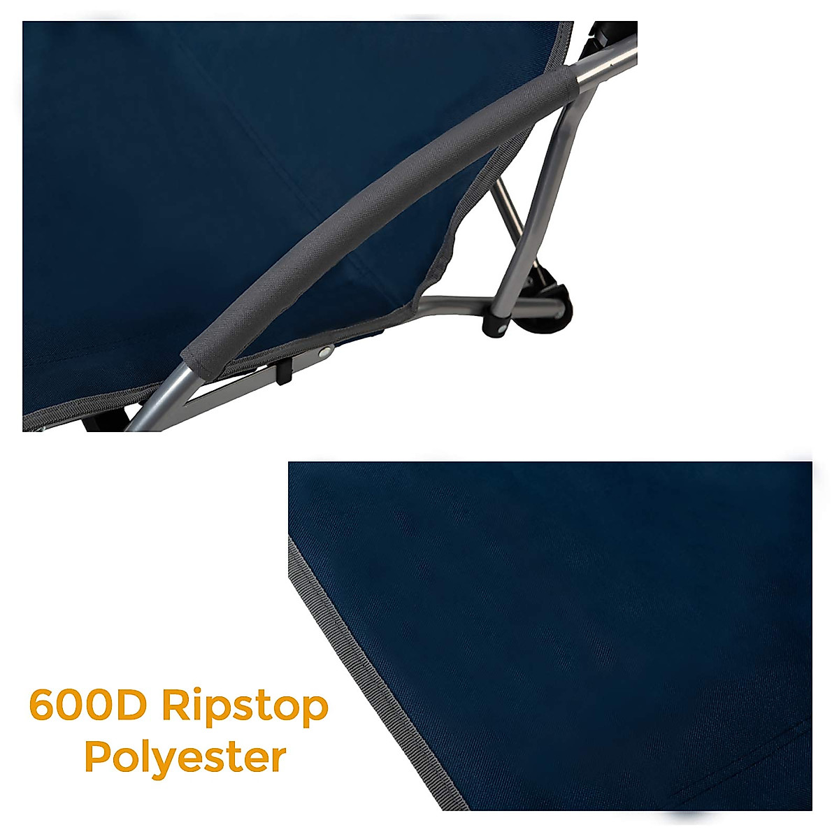 Pacific Pass Lightweight Camp and Beach Chair w/ Built-In Cup Holder, Includes Carry Bag - Navy/Gray