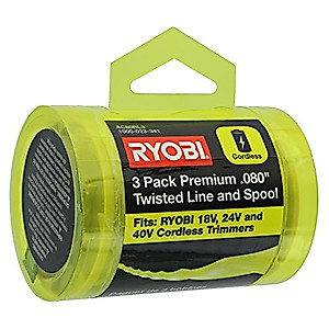 Ryobi One PLUS+ AC80RL3 OEM .080 Inch Twisted Line and Spool Replacement for Ryobi 18v, 24v, and 40v Cordless Trimmers (3 Pack)