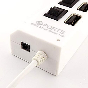 Lysee Data Cables - 1x USB 2.0 Hub 4-Port Speed Adapter for PC Laptop with Individual Power Switch White/Black - (Color: Black)