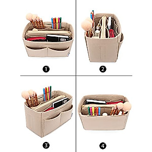 LEXSION Felt Purse Bag Organizer Insert with zipper Bag Tote Shaper Fit Speedy Neverful PM MM 8021 Beige L