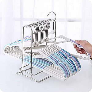 Clothes Hanger Organizer Rack Sturdy Stainless Steel Free Standing Clothes Caddy Storage Rack Holder Stacker for Wardrobe Closet & Room Tidier Laundry Rooms Drying Rack (1)