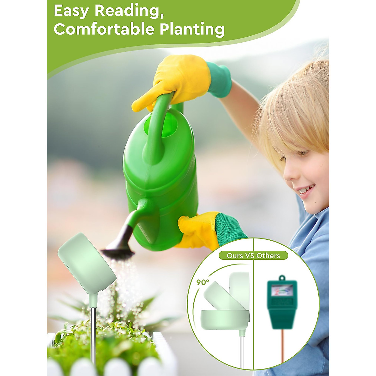 Raintrip Soil Moisture Meter,Moisture Meter for Plants，Plant Water Meter,Great for Garden, Lawn, Farm, Indoor & Outdoor Use (No Battery Required)