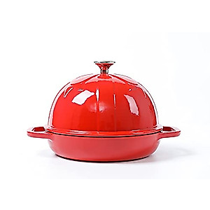HAWOK Cast Iron Bread Cloche, Dia. 7.8inch/20cm, with Proofing Basket and Dough Scoring Knife, Sourdough Baking Pan Enameled Red