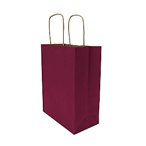 Prime Line Packaging 8x4x10 100 Pack Small Pink Bags with Handles, Kraft Paper Gift Bags, Burgundy Shopping Bags for Small Business Thank You & Goody Bags Bulk