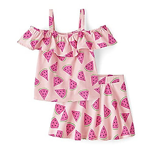 The Children's Place Baby Toddler Girls Sleeve Shirt and Shorts, 2PC Set, Pink Watermelon, 12-18 Months