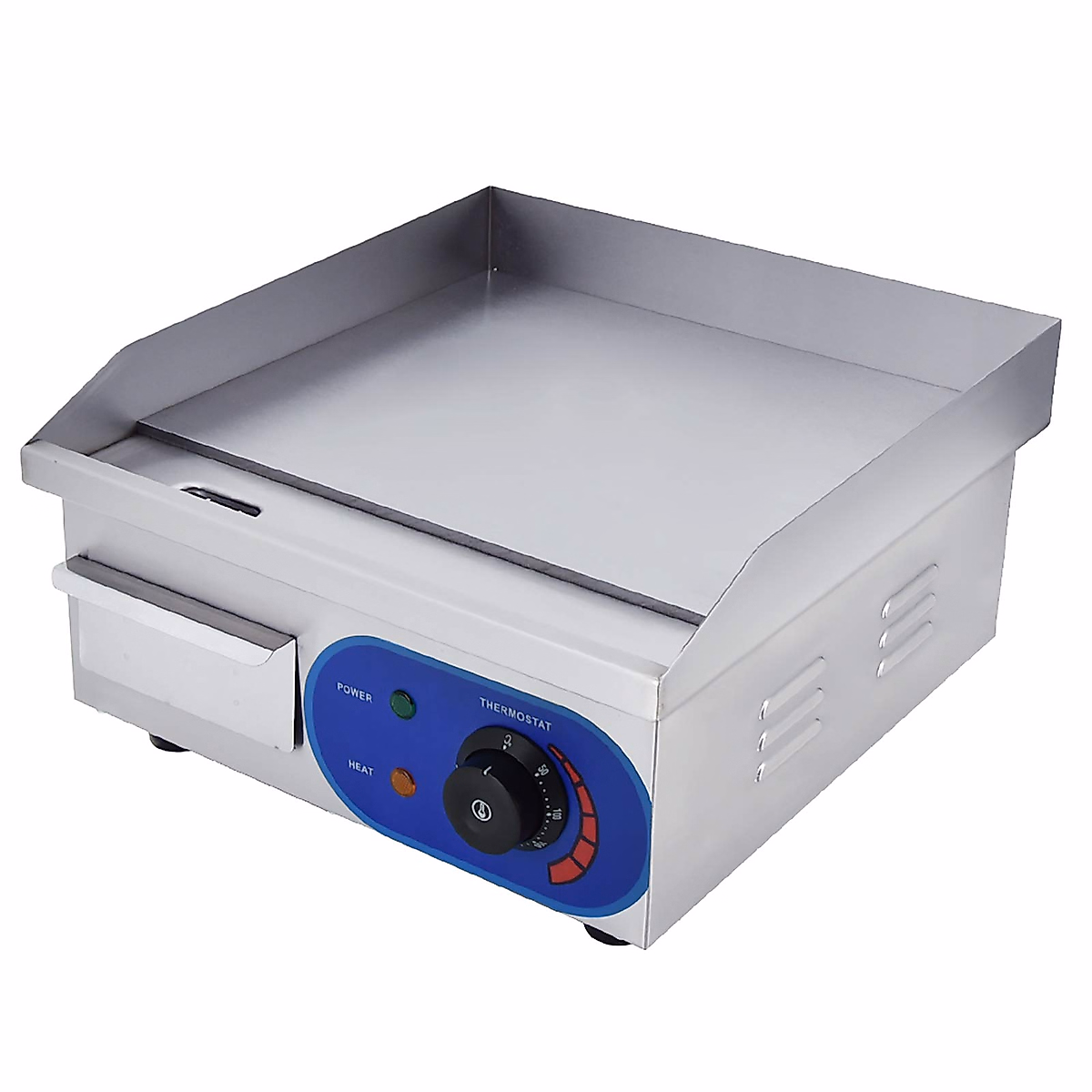 DULONG Commercial Electric Griddle Countertop Flat Top Griddle, Stainless Steel Restaurant Grill with Thermostatic Control for Kitchen BBQ(1500W 14 Inch), Sliver, D-TM-810B