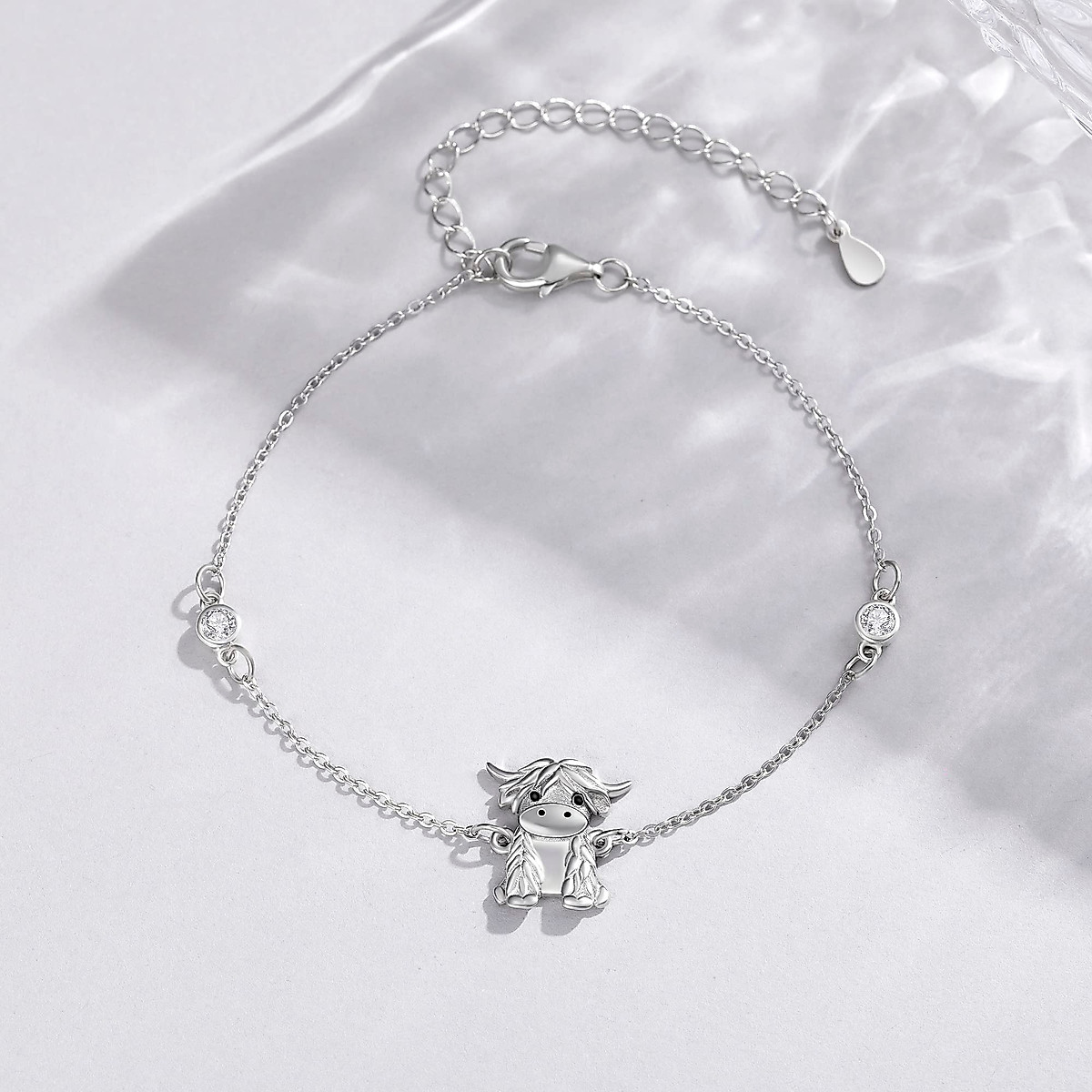 YAFEINI Highland Cow Bracelet 925 Sterling Silver Cute Highland Cow Gifts for Women