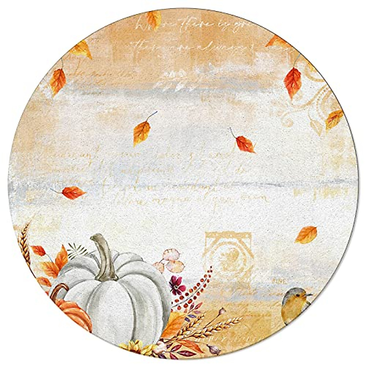 Thanksgiving Round Area Rug 3ft,Washable Outdoor Indoor Carpet Runner Rug for Bedroom,Kitchen,Living Room,Office,Area+Rug Small Bath Door Desk Floor Mat Fall Pumpkins Autumn Fall Leaves Oil Painting