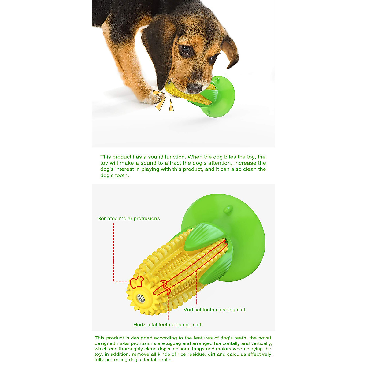 ASWER Dog Toothbrush Chew Toy for Aggressive Chewers Corn Dog Teeth Cleaning Squeaky Toys Durable Dog Dental Care Chew Stick for Large Medium Small Breed Puppy with Suction Cup
