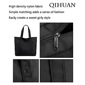 WUQI Soft Nylon Shoulder Tote Women Fashion Large Tote Shoulder Handbag Waterproof Shoulder Bag for Women Multi Pocket with Zipper (Brown)