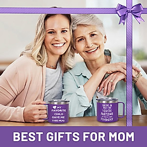 Fanunny Best Mom Gifts from Son, Daughter, Thank You Inspirational Gift for Women, Ideas Birthday Christmas Mothers Day Present, Purple Coffee Mug Cup with Handle