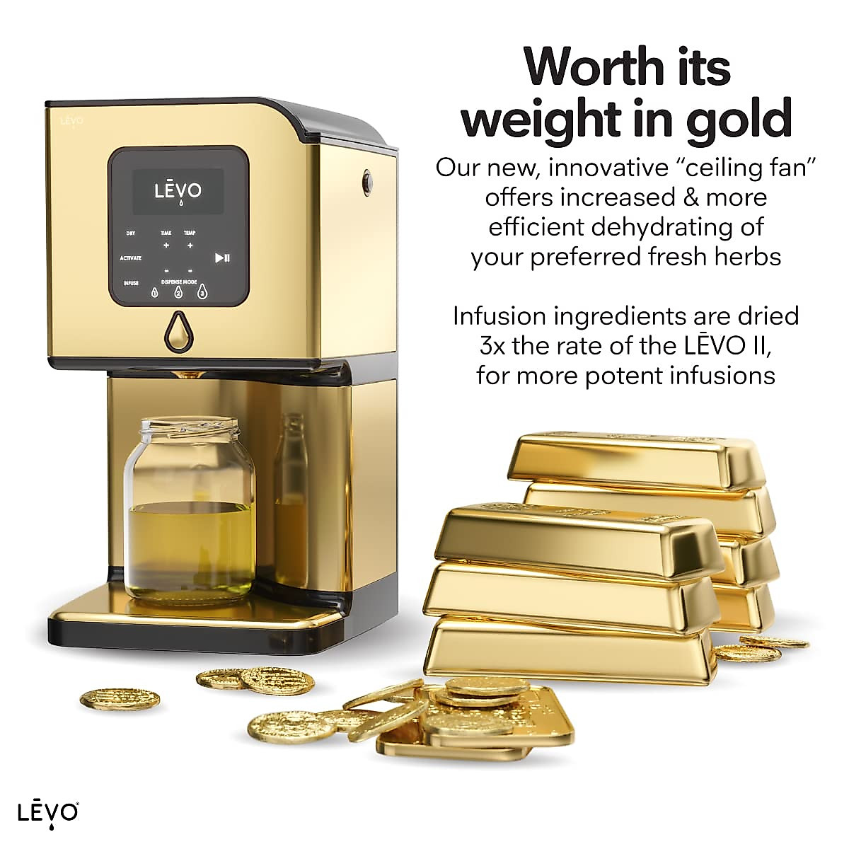 LEVO Lux - Premium Herbal Oil Infusion Machine - Botanical Extractor - Herb Dryer, Decarboxylator, & Oil Infuser - Gourmet Edible Infusion Maker - For Infused Gummies, Brownies & More - Silver