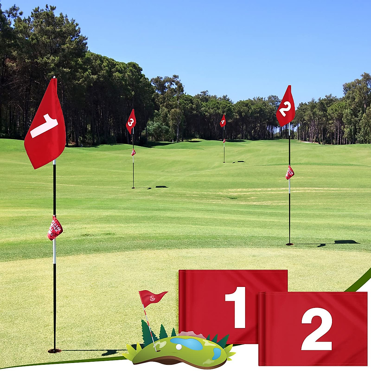 9 Pieces Large Numbered Golf Flags with Tube Inserted 20''L x 14''H Oversize Putting Flags Number 1-9, 420D Nylon Flag for Yard Indoor Outdoor Backyard Garden (Red)