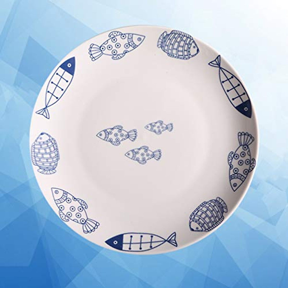 YARNOW 8-inch Ceramic Serving Plate Porcelain Round Platter Dessert Salad Tray Dinner Dish Bowl for Tabletop Home Restaurant (Nine Fishes)