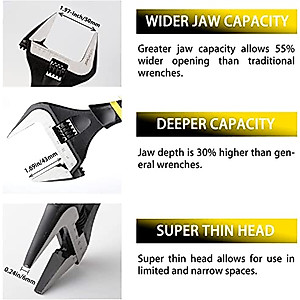 GETUPOWER 10-Inch Adjustable Wrench, Black Oxide Finish, Wide Opening Ultra-thin Plumbing Wrench, Drop Forged Cr-V, SAE and Metric Scale Marked Pipe forceps