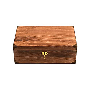 Burned Storage Keepsake Box with key locking - Wooden Storage Box with Chamois Leather Lining - Large Gift Box with Hinged Lid - Wood Decorative Storage Box with Lid (Burned)