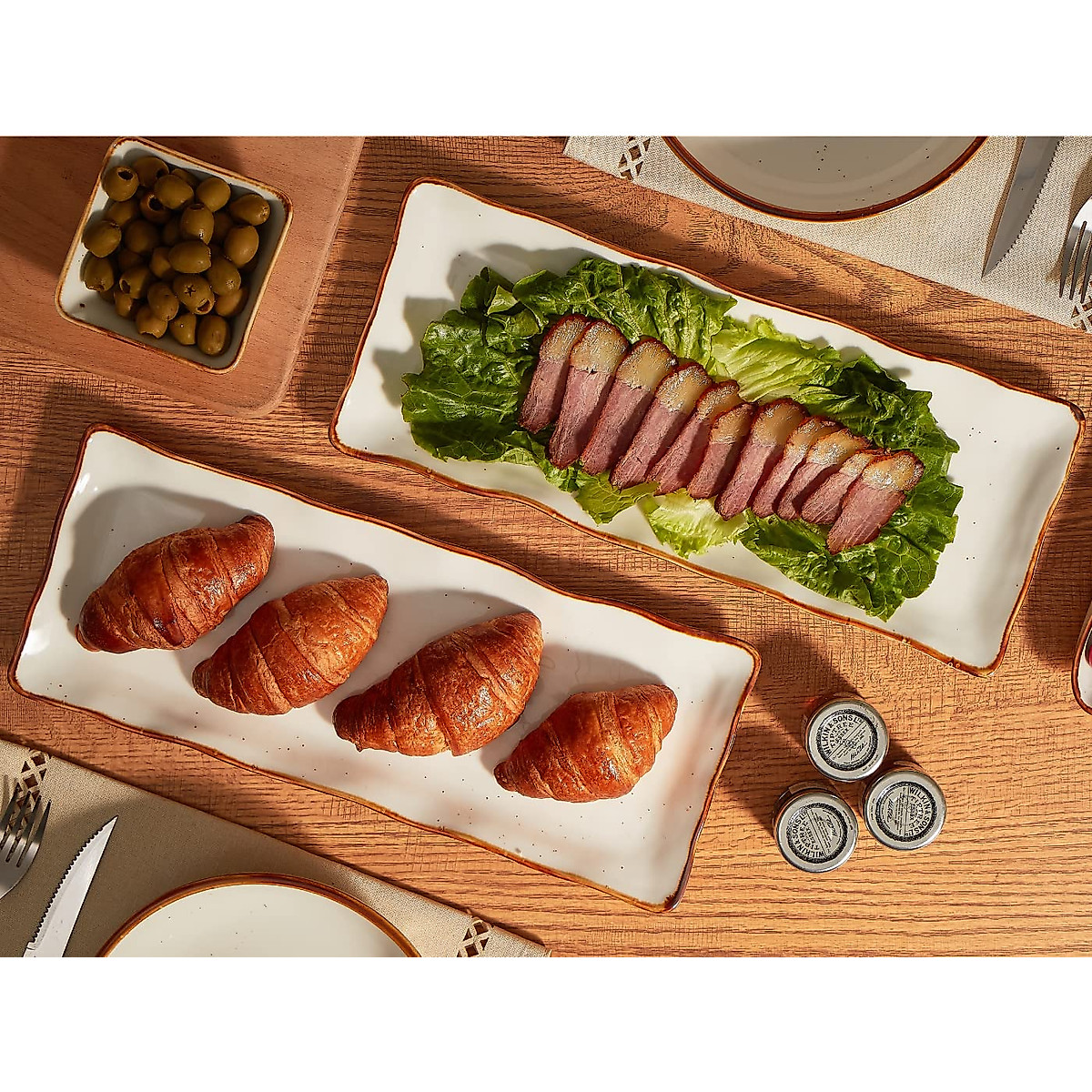 ONEMORE Set of 2 Serving Platters and Olive Tray Bundle