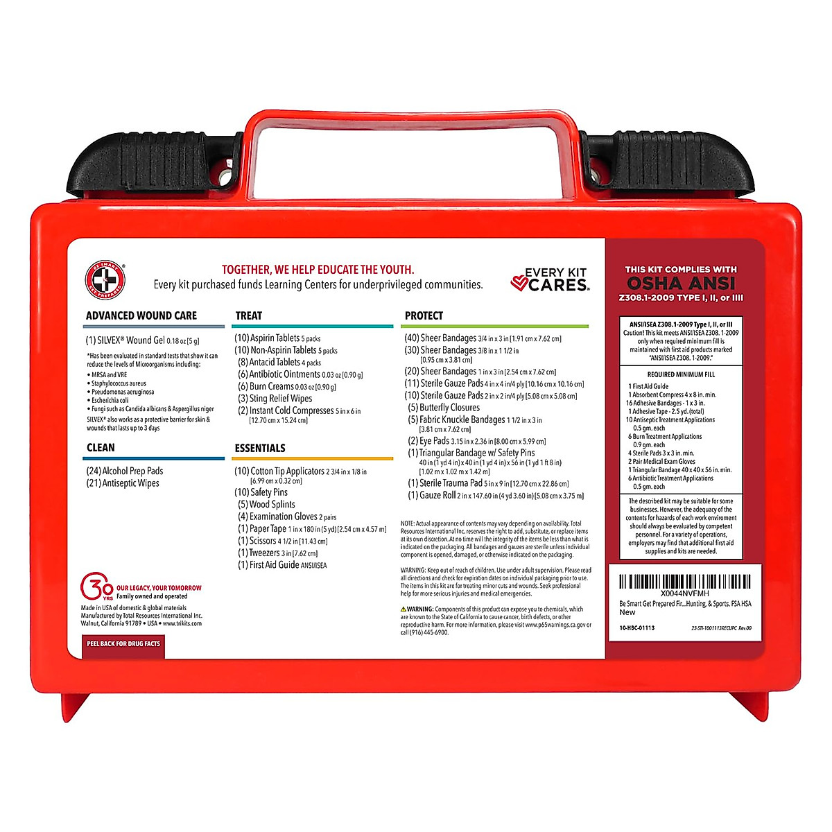 Be Smart Get Prepared OSHA/ANSI First Aid Kit - 50 Person, 250 Pieces - Designed for Home, Business, School, Industrial, and Restaurants - Compact & Portable