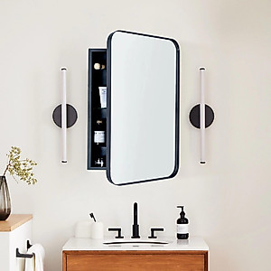 EGHOME Matt Black Rectangle Recessed Bathroom Medicine Cabinet with Mirror Stainless Steel Metal Framed Rounded Rectangular Bathroom Cabinet with Mirror 16.5x27.5''
