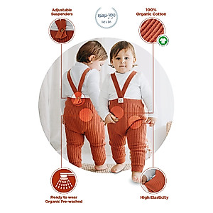 mama-yoyo baby&kids |100% Organic Cotton | GOTS Certificate | Baby Knit Leggings with Suspenders | High Waist Tights | Winter Fall Baby Pants | Baby Knitwear Premium Comfortable Clothes |Cappucino