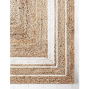 Unique Loom Braided Jute Collection Classic Quality Made Hand Woven with Coastal Design Area Rug, 8 ft x 10 ft, Natural/Ivory
