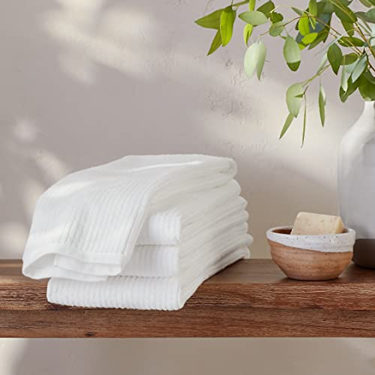 Amazon Aware 100% Organic Cotton Ribbed Bath Towels - Hand Towels, 4-Pack, White