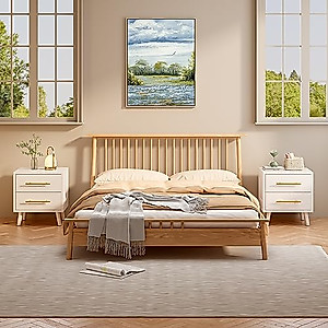 Aiho Nightstand, Bedside Table with Metal Handles, Modern Wood Night Stand 2 Drawer Dresser for Bedroom, White Nightstand