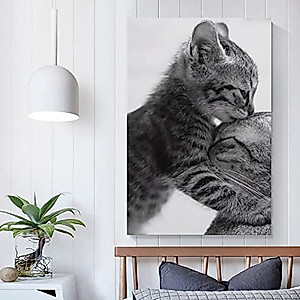 Family Cat Poster, Black & White Art Cat Decor, Animal Posters & Prints, Cute Art Wall Decor, Modern Home Wall Art Living Room Bedroom Kids Room Canvas Art Poster & Wall Art 12x18 Inch (Unframed)