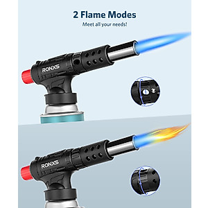 RONXS Butane Torch lighters, 2 Flame Mode Kitchen Cooking Torch with Inverted Use Adjustable Flame Culinary Blow Torch for BBQ, Baking, Sushi, Butane Not Included